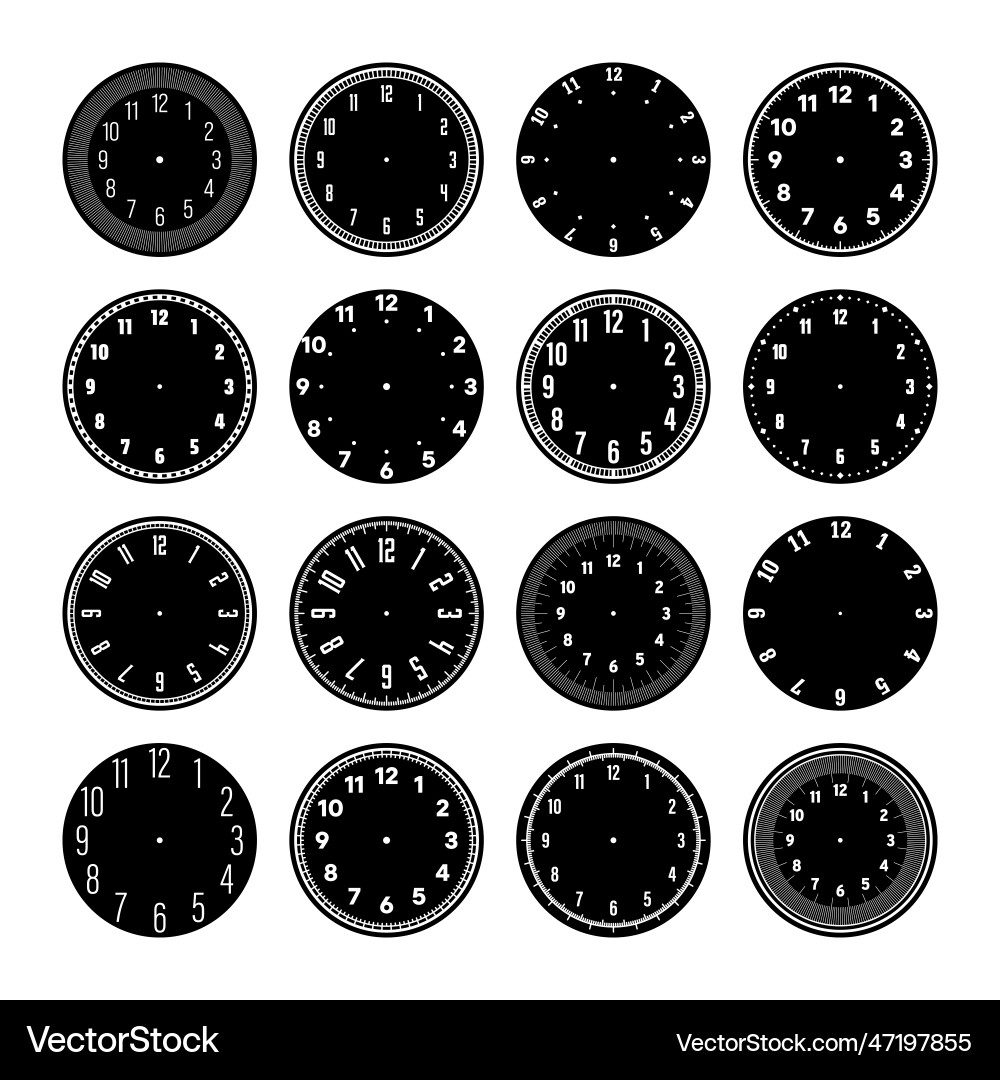 Mechanical clock faces watch dial with numerals Vector Image
