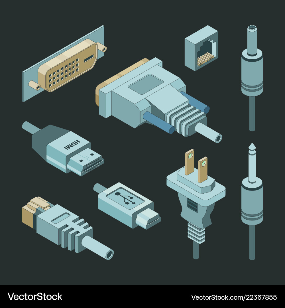 Plug connectors vga hand drawnmi video cable Vector Image