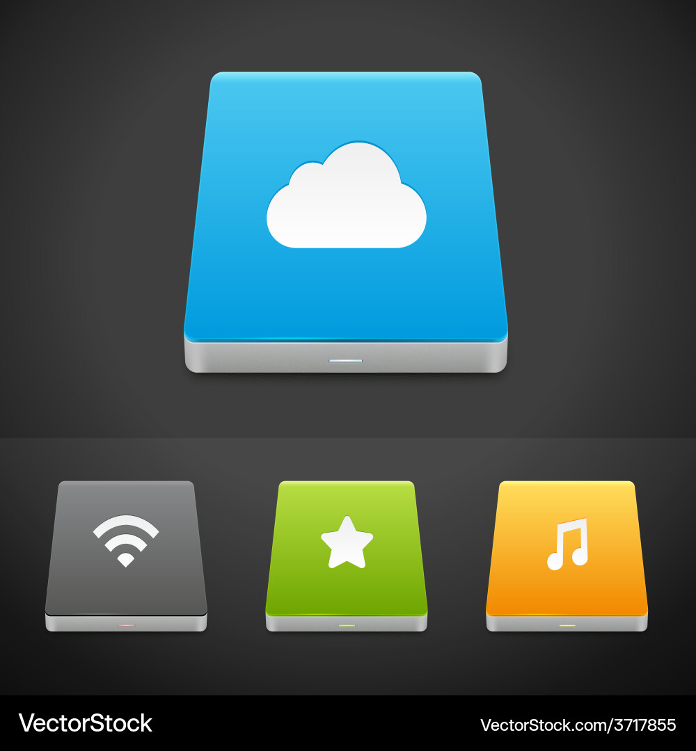 Portable data storage hard disc drive icons Vector Image
