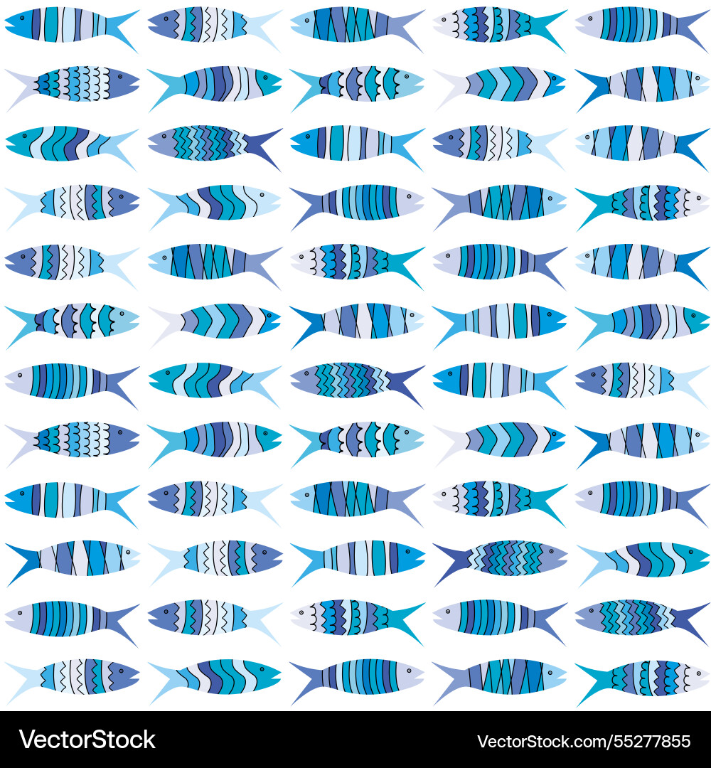 Stylized Blue Fish Pattern Royalty Free Vector Image