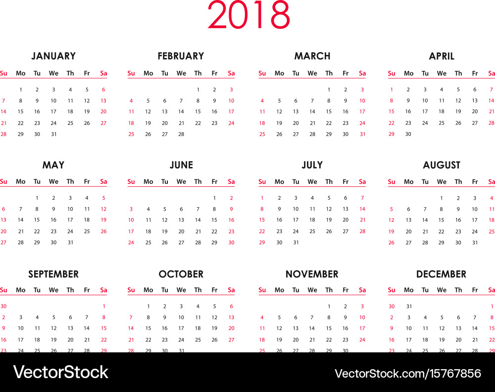 2018 calendar Royalty Free Vector Image - VectorStock