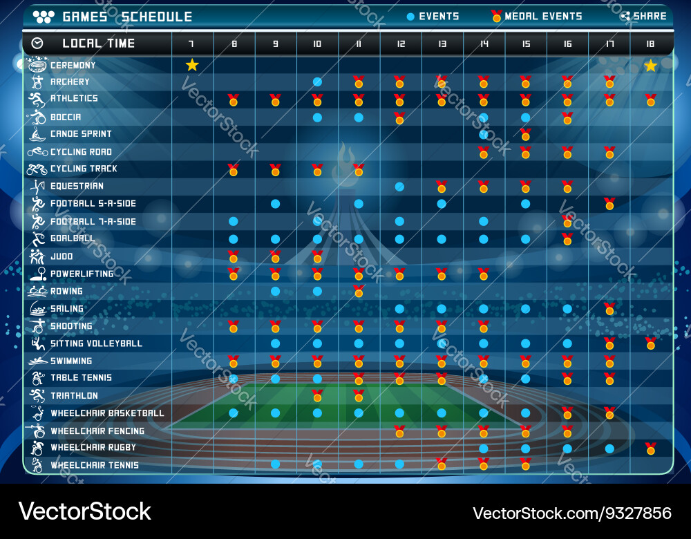 Paralympics 2016 Rio Schedule Royalty Free Vector Image