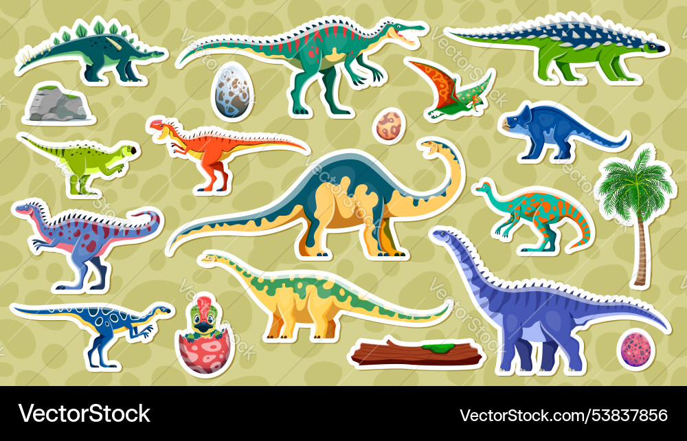 Prehistoric dinosaur stickers dino species Vector Image