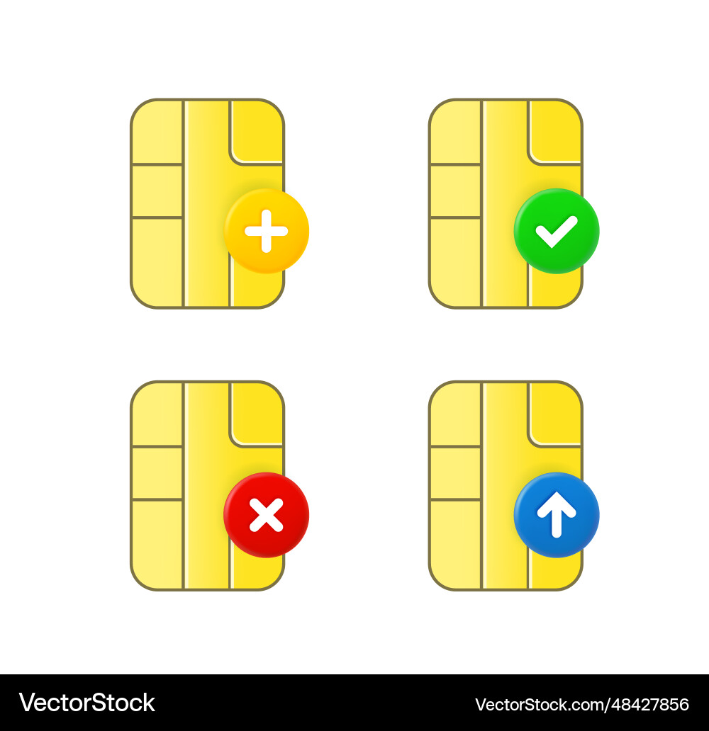 Sim card icon set with different pictograms 3d Vector Image