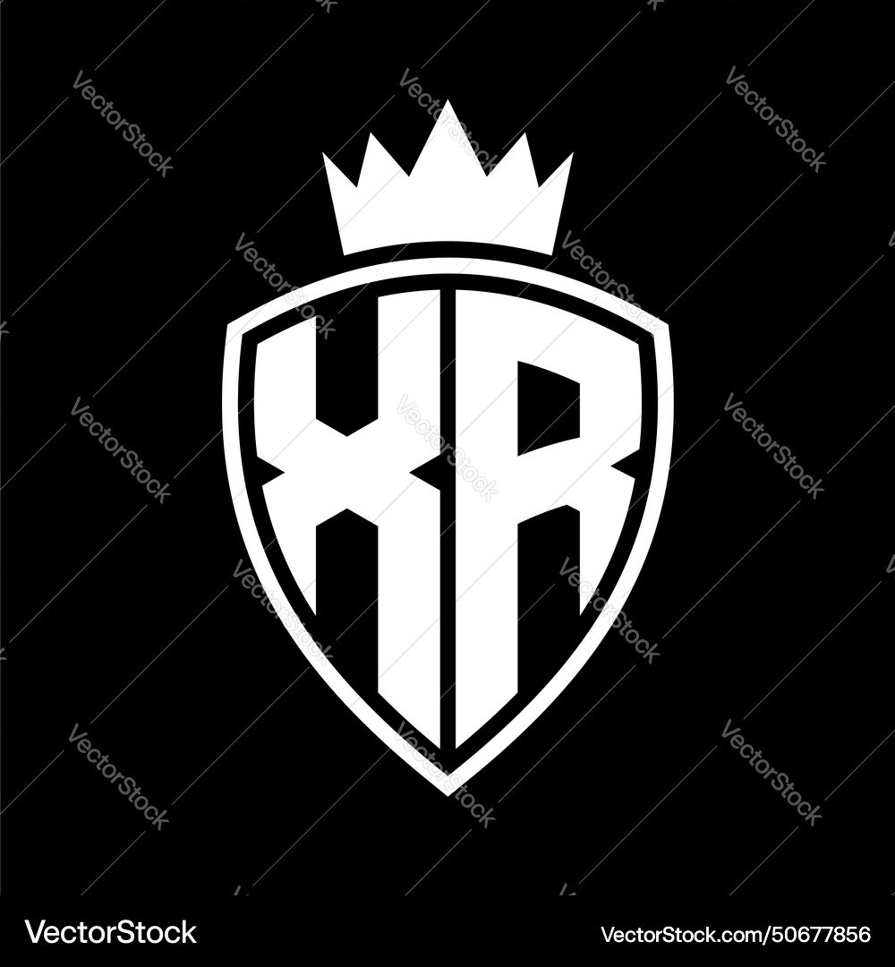 Xr letter monogram shield and crown outline shape Vector Image