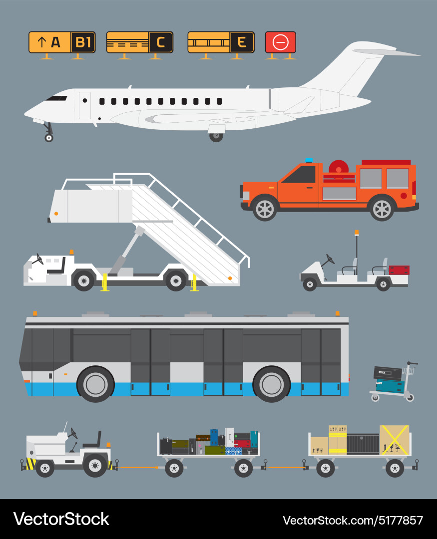 Airport set with baggage cart Royalty Free Vector Image