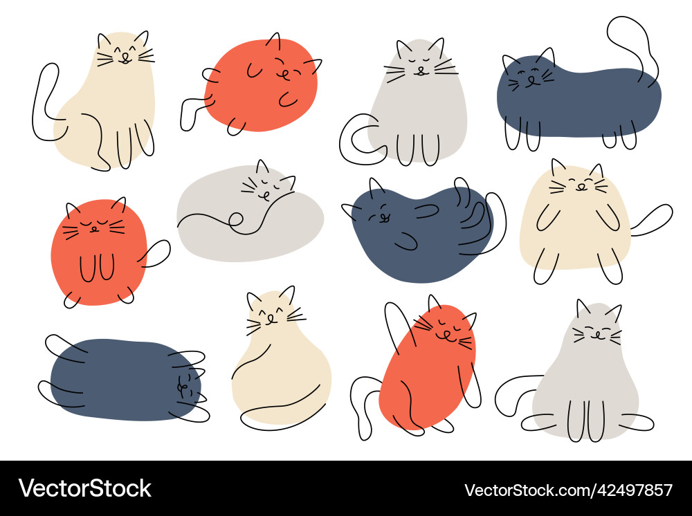 Cute Doodle Cats Set - Cartoon Kitten Royalty Free Vector