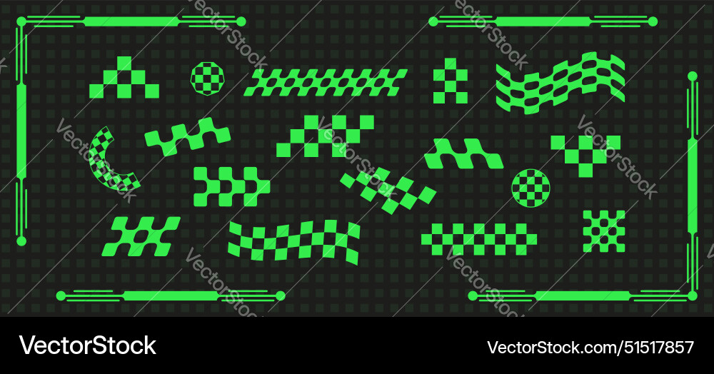 Cyber geometry checker form rave aesthetic set Vector Image