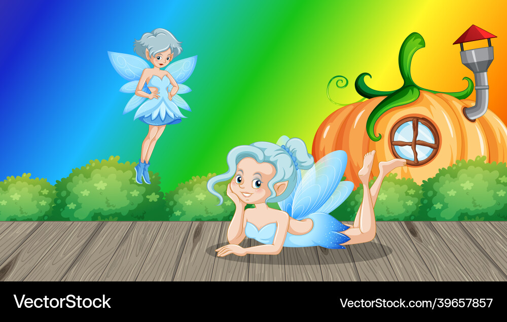 Feen Cartoon Charakter auf Regenbogen Gradient Vektorbild