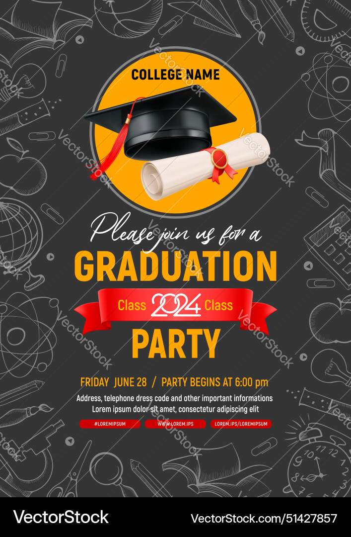 Graduation party poster template Royalty Free Vector Image