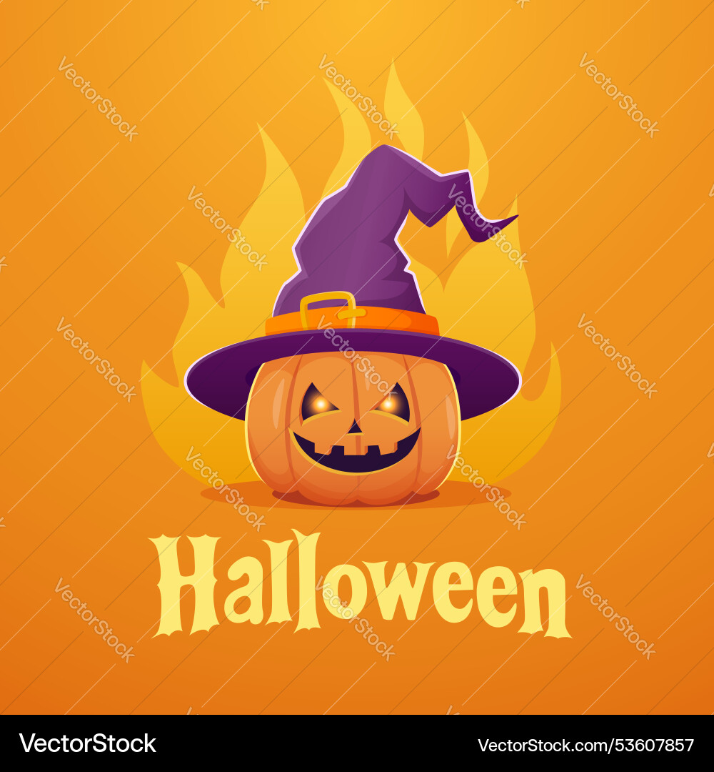 Halloween jack o lantern pumpkin wearing a witch Vector Image