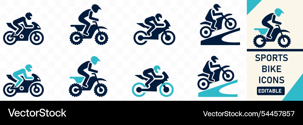 Sports bike icon set solid flat icons Royalty Free Vector