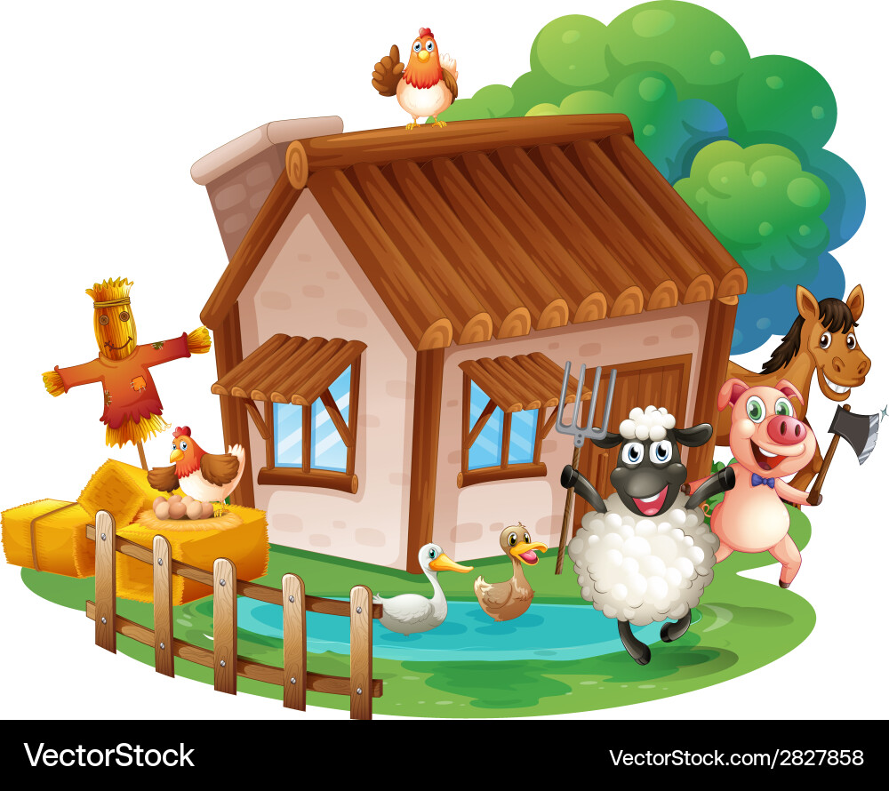 Animals and cottage Royalty Free Vector Image - VectorStock