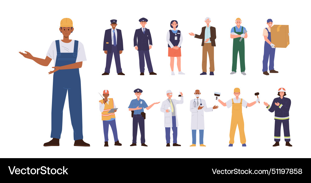 Different workers cartoon characters set Vector Image