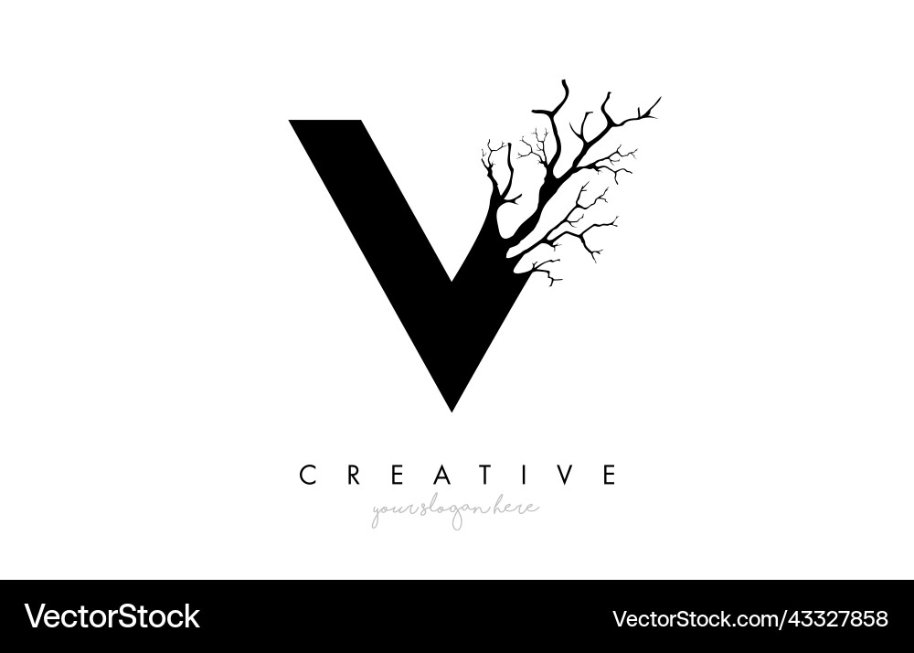 Letter v design logo with creative tree branch Vector Image