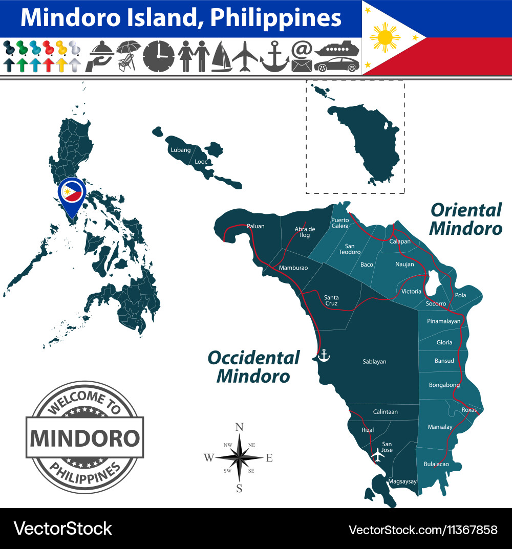 Mindoro Island Map Philippines Royalty Free Vector Image