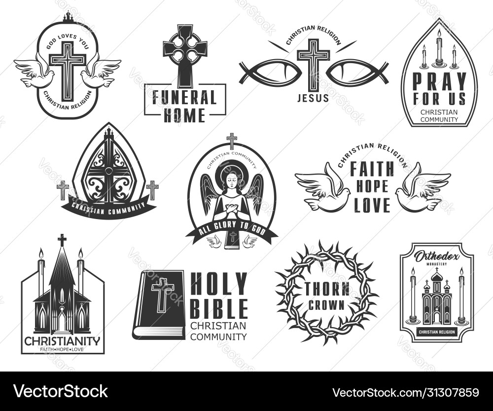 Christian religion isolated icons set Royalty Free Vector