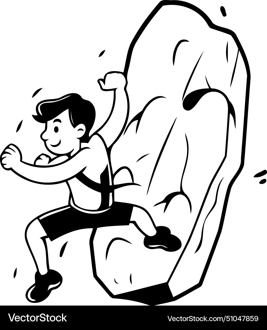Climber man climbs on the rock cartoon Royalty Free Vector