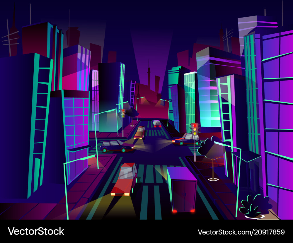 Night city cartoon Royalty Free Vector Image - VectorStock