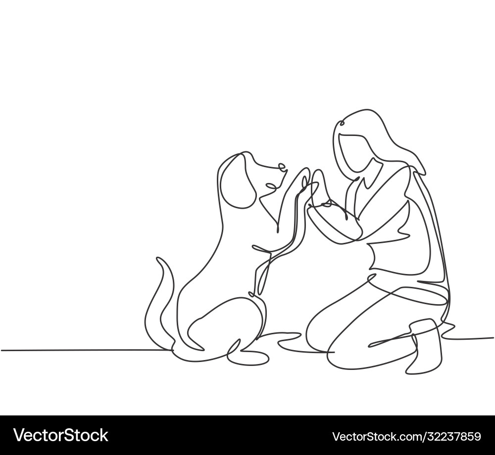 Pet care concept one line drawing young happy Vector Image