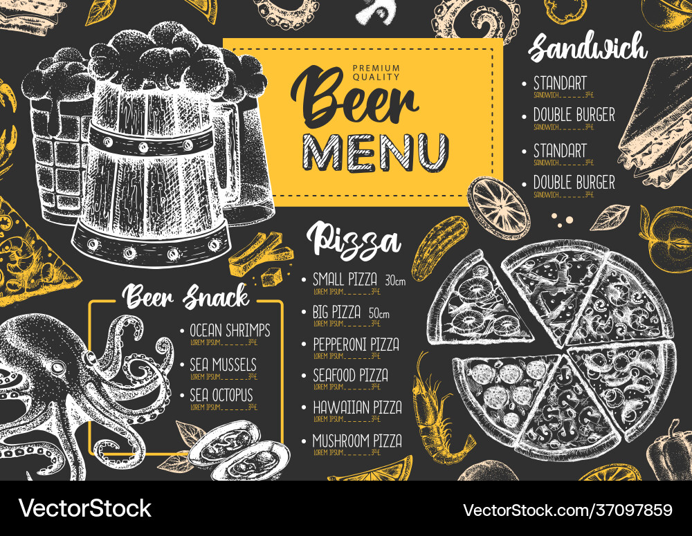Restaurant beer menu design Royalty Free Vector Image