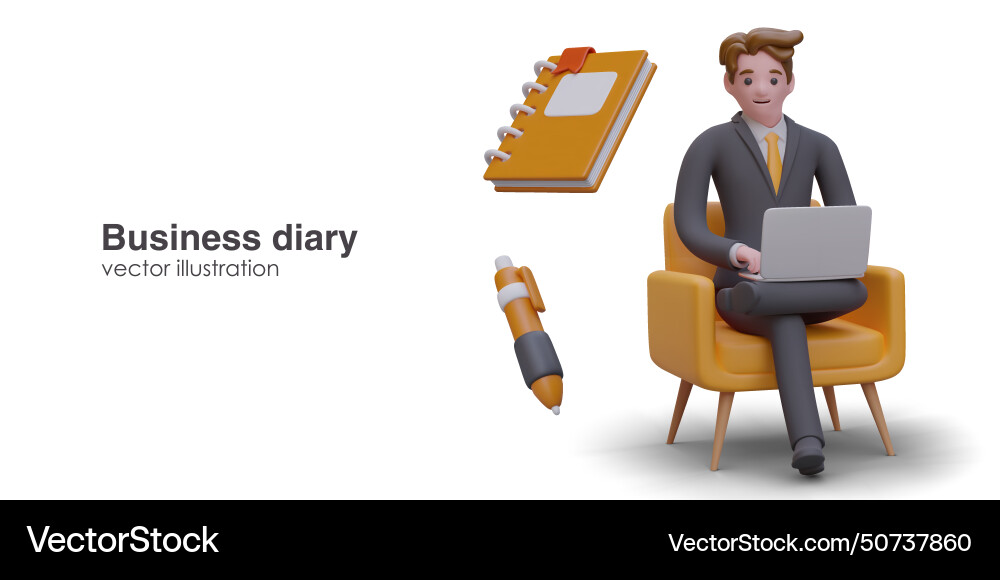 Business diary man in suit works Royalty Free Vector Image