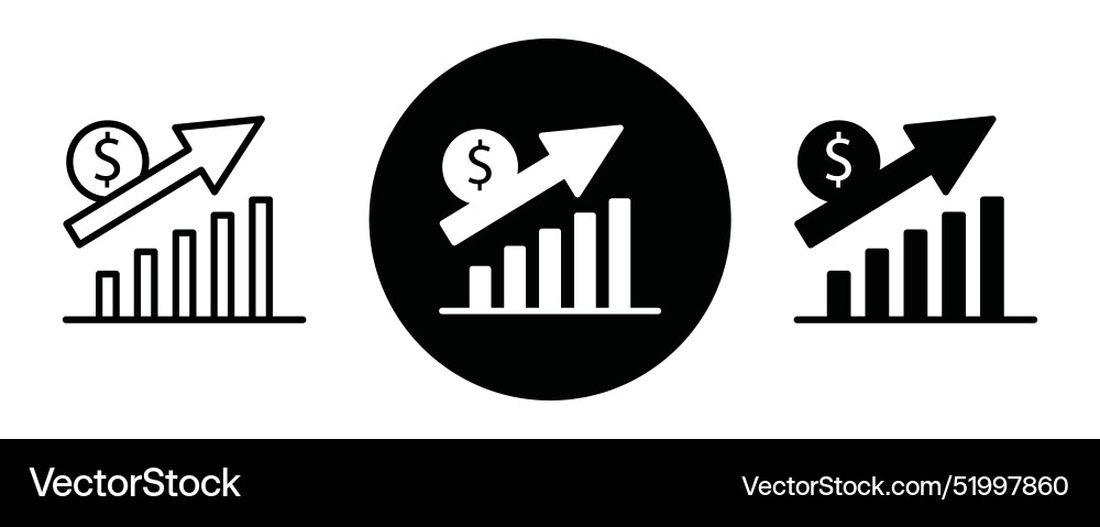 Dollar rate increase outline icon collection Vector Image