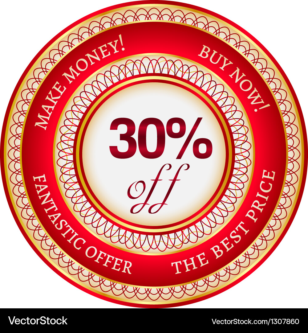 Label on 30 percent discount Royalty Free Vector Image
