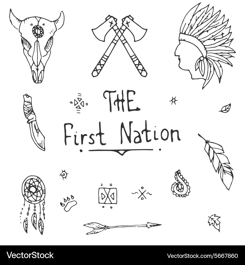 Native American Sketch Icon Set Royalty Free Vector Image
