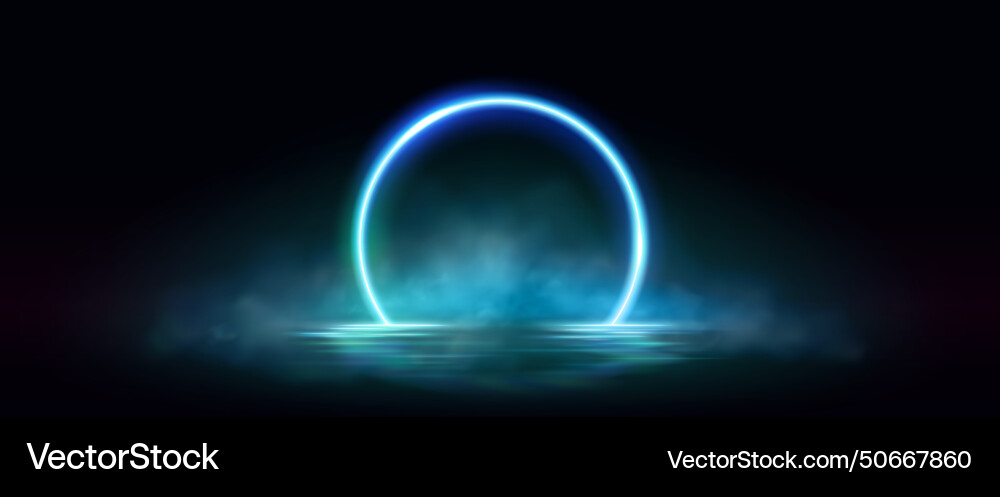 Neon circular frame with smoke over water surface Vector Image