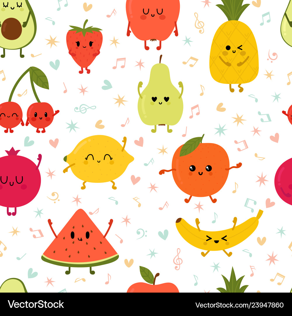 Seamless pattern wiyh dancing fruits cute hand Vector Image