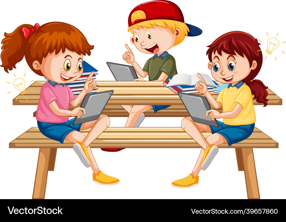 Students learning from tablet isolated Royalty Free Vector