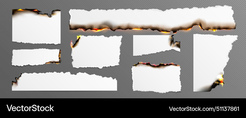 Burning paper pieces set Royalty Free Vector Image