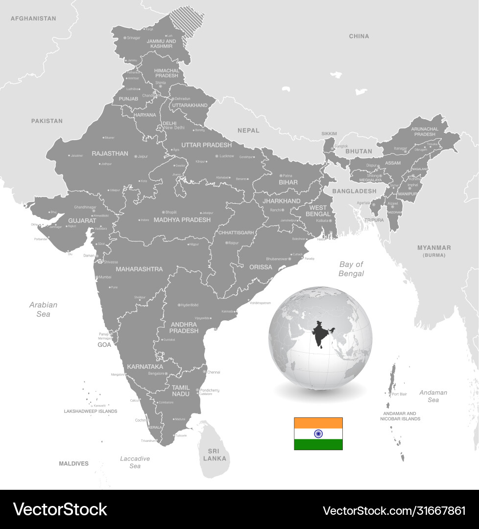 Grey political map india Royalty Free Vector Image