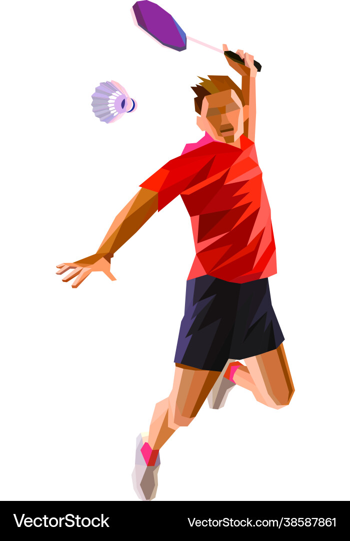 Polygonal professional badminton player doing Vector Image