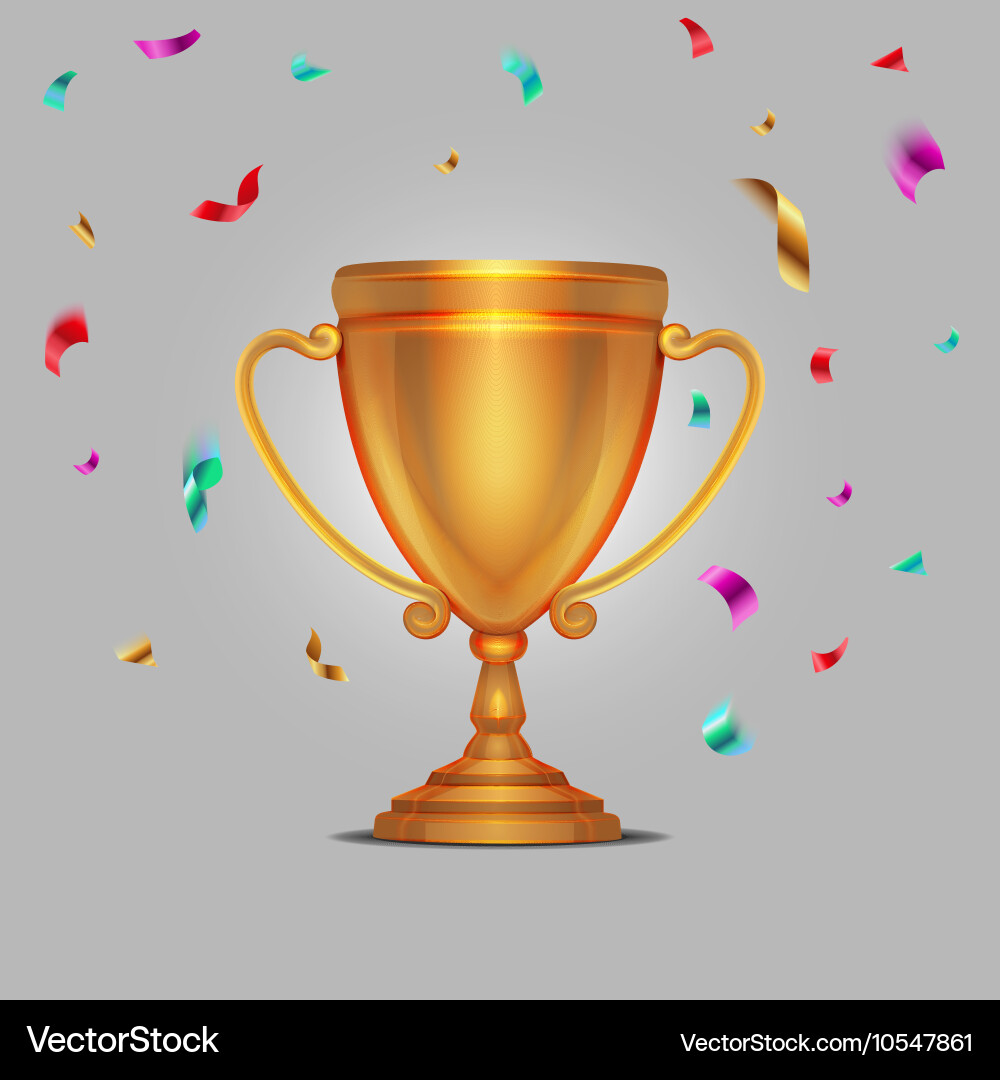 Realistic championship gold cup with falling Vector Image