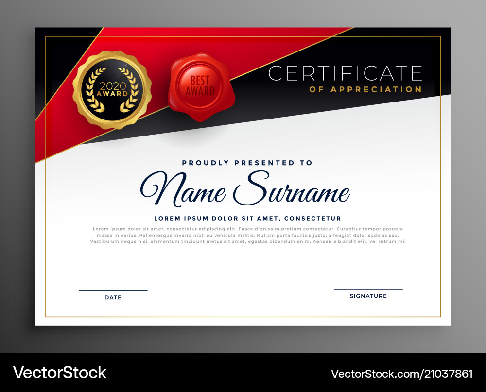 Red black diploma certificate design Royalty Free Vector