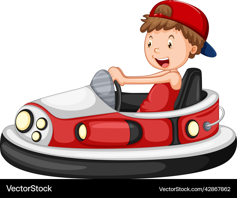 A boy riding bumper car cartoon Royalty Free Vector Image