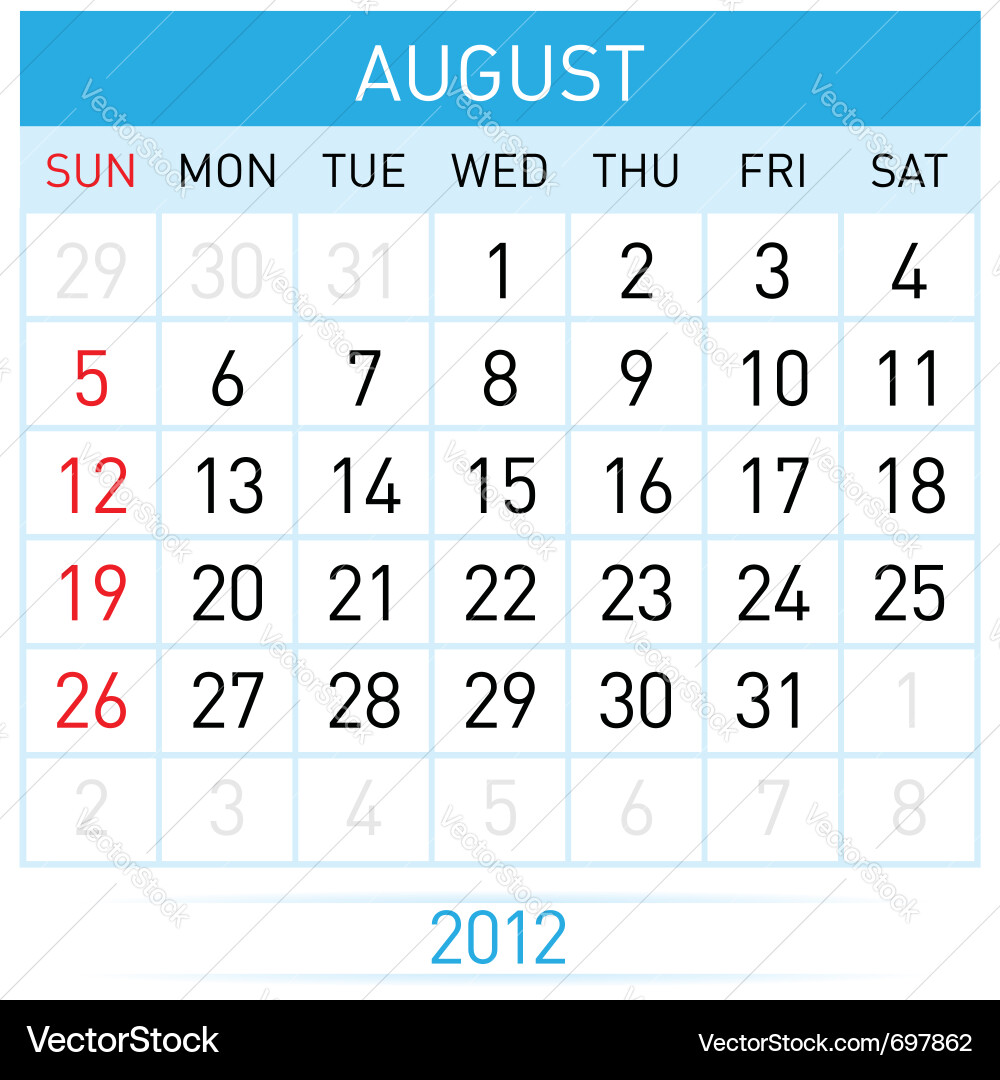 August calendar Royalty Free Vector Image - VectorStock