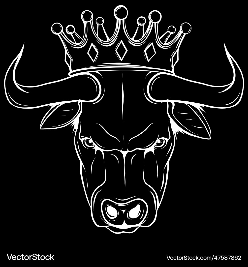Bull Head with Crown Silhouette Royalty Free Vector Image