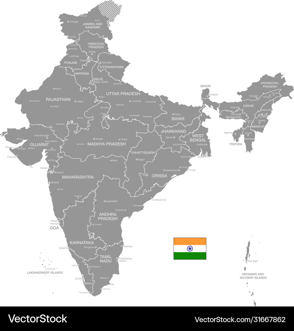 Grey political map india Royalty Free Vector Image