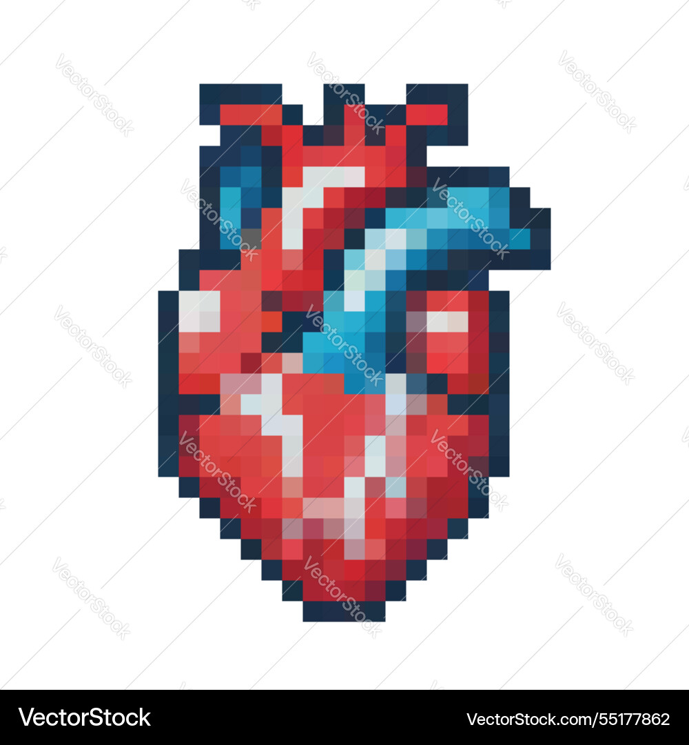 Human heart pixel art icon Royalty Free Vector Image