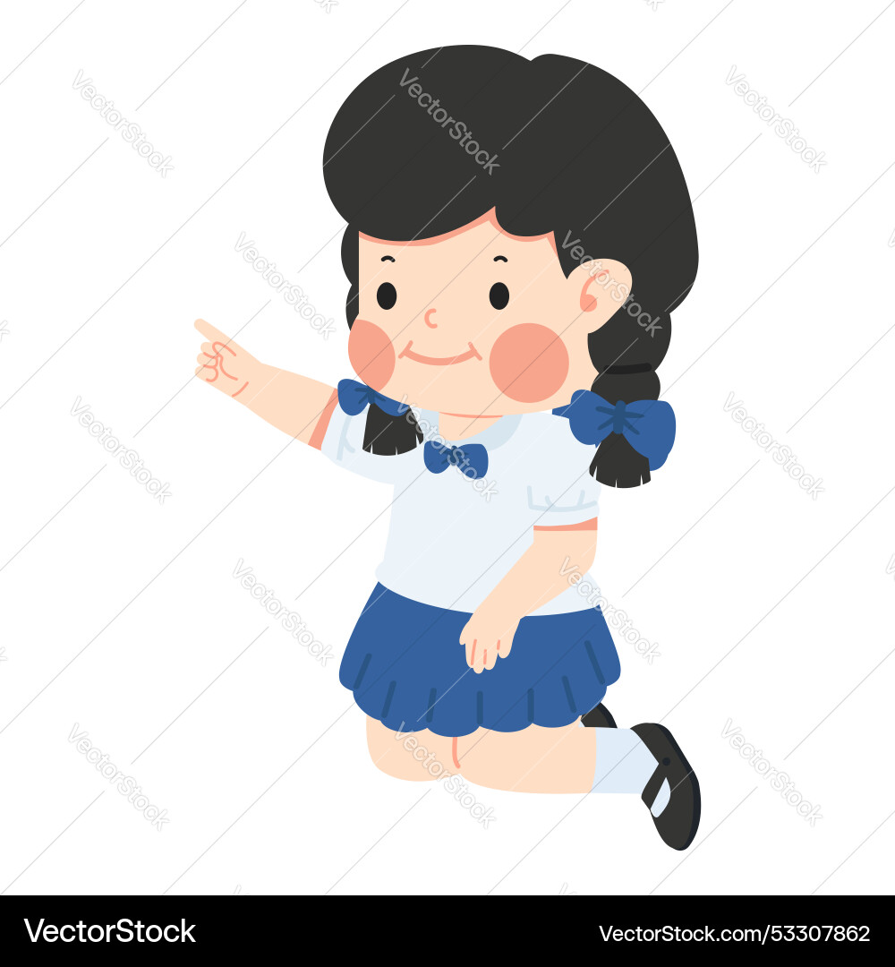 Kid student sitting on the floor pointing Vector Image