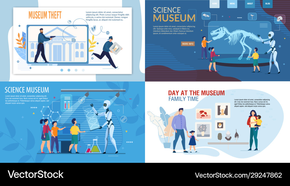 Science museum security and theft poster set Vector Image