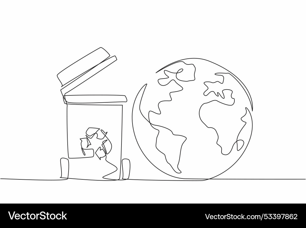 Single continuous line drawing trash can with Vector Image
