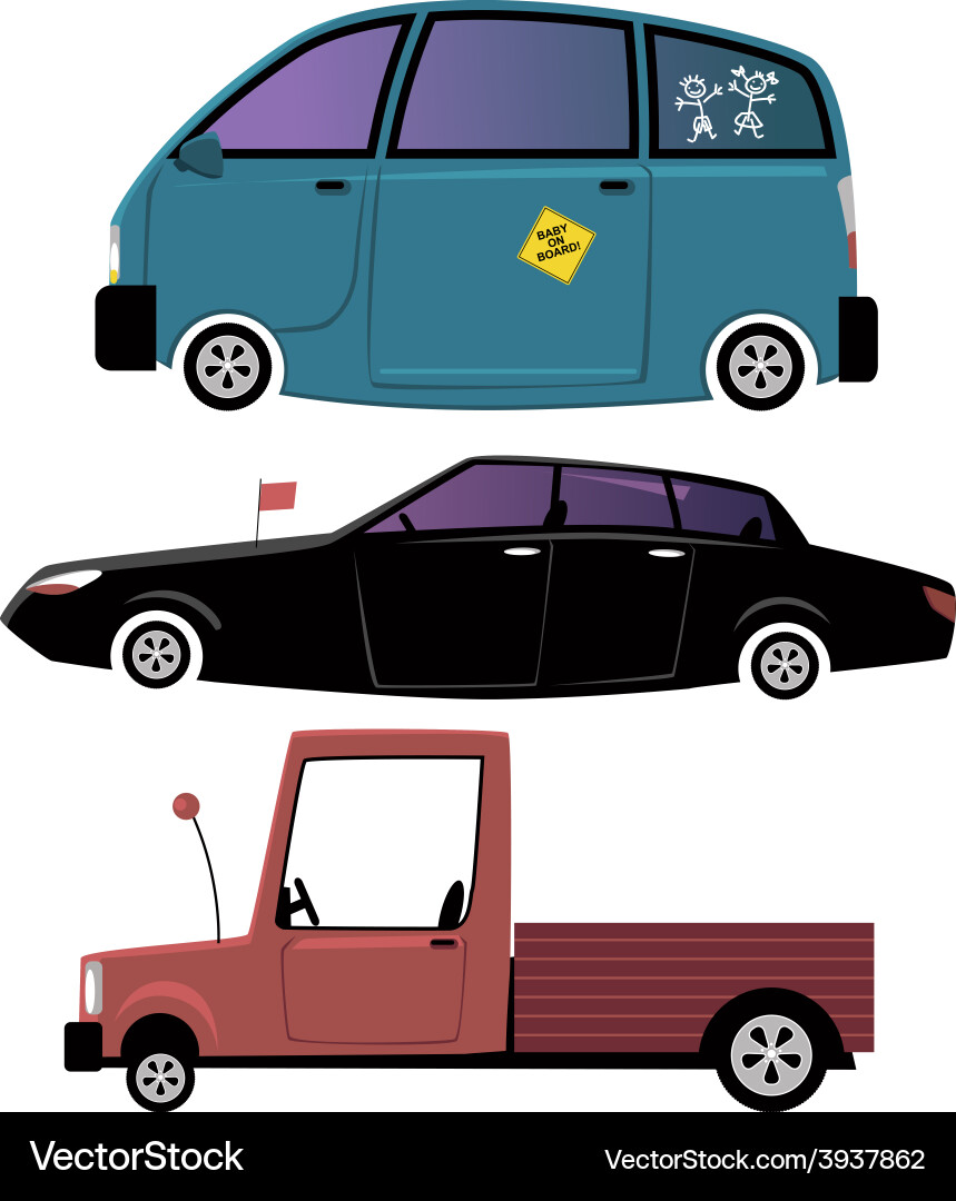 Three cartoon cars Royalty Free Vector Image - VectorStock