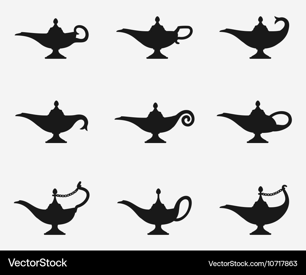 Aladdin Lamp Icons - Magic & Wishes Royalty Free Vector