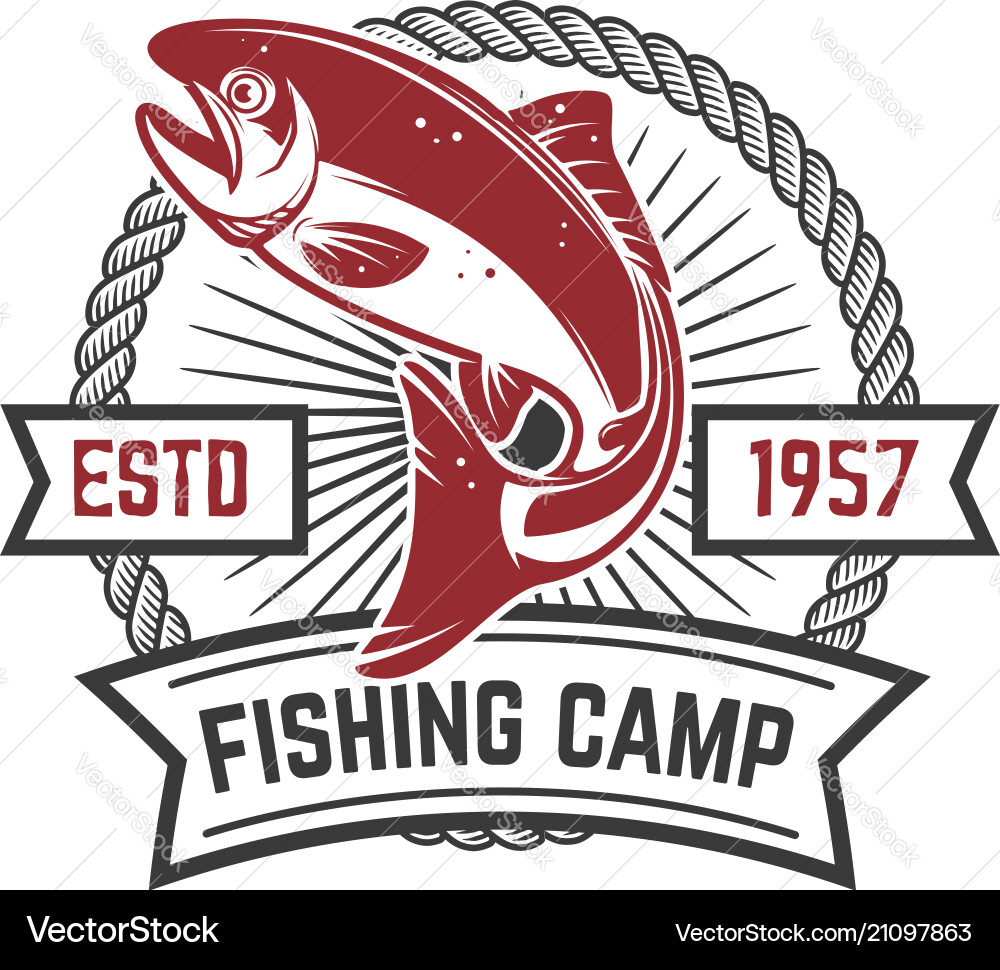 Fishing camp emblem template with salmon fish Vector Image