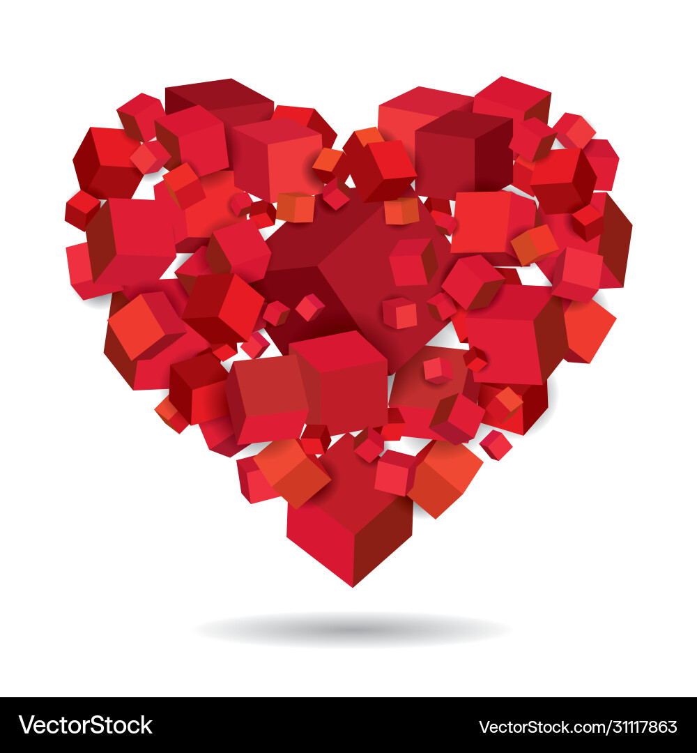 Heart cubes 3d geometric isometric Royalty Free Vector Image