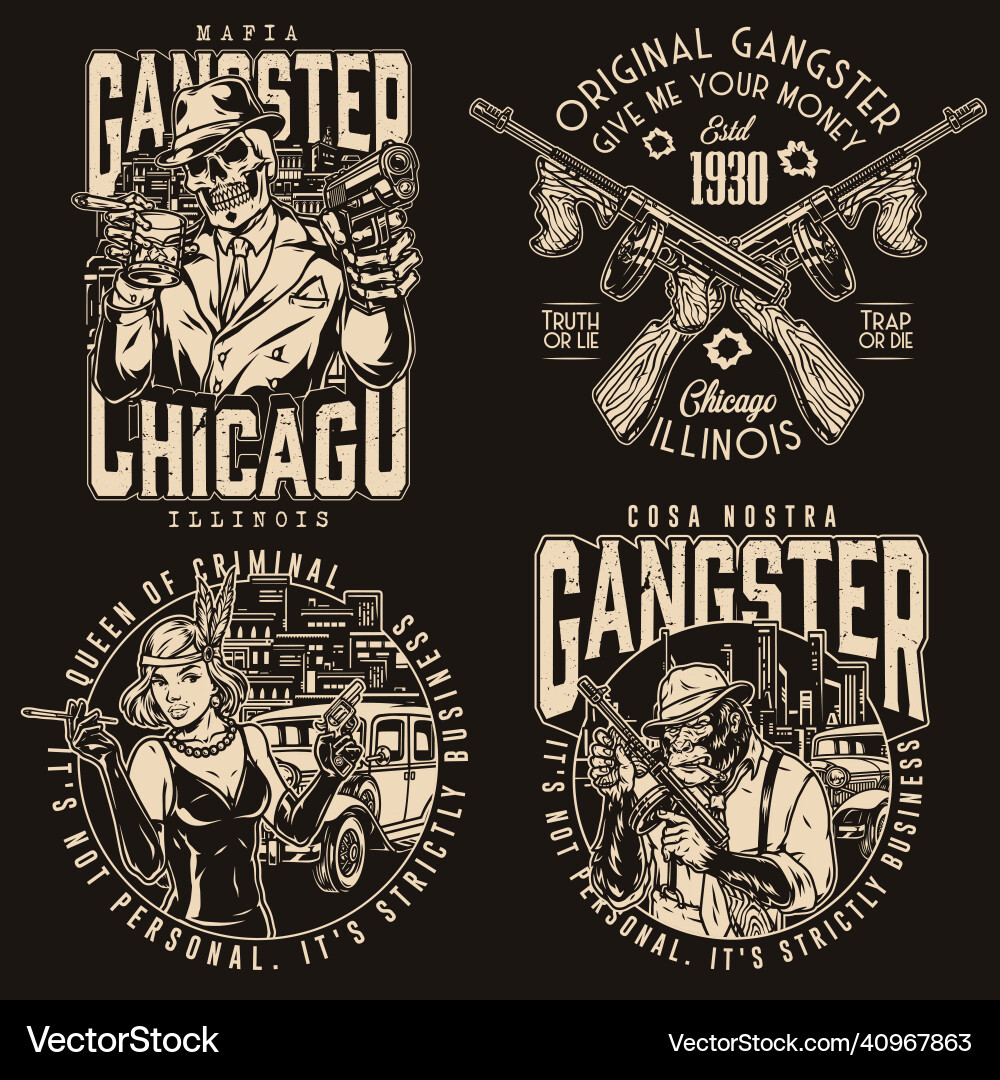 Mafia monochrome emblems set with inscriptions Vector Image